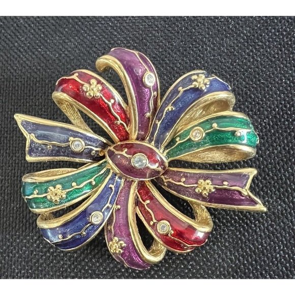 Joan Rivers | Jewelry | Joan Rivers Gold Tone Rainbow Enamel Ribbon Bow ...